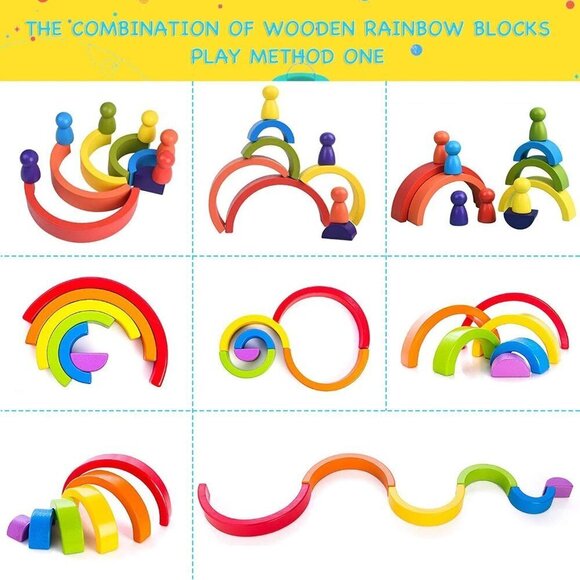 Source Unknown | Toys | Wooden Rainbow Stacking Game Learning ...